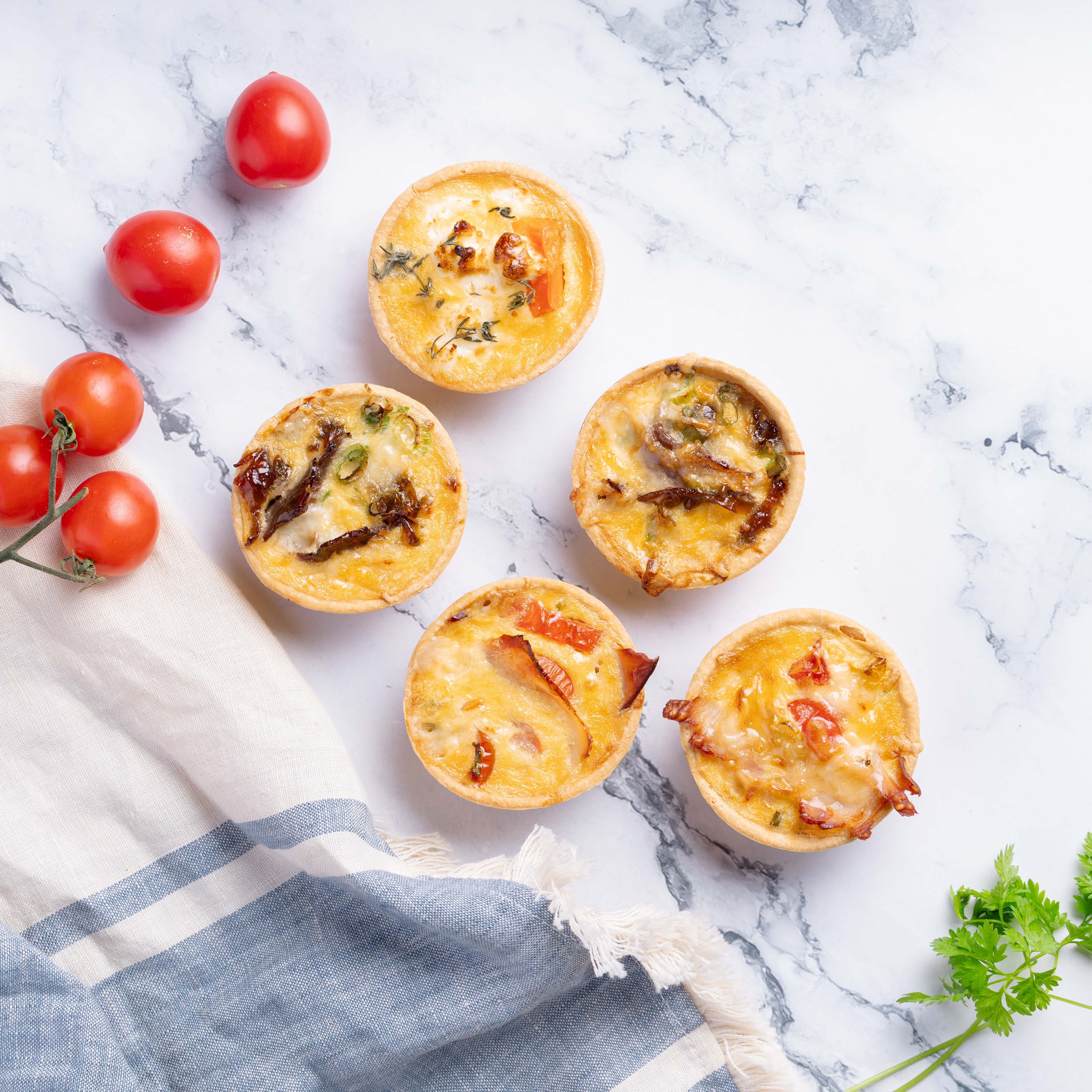 Homemade assorted mini quiche