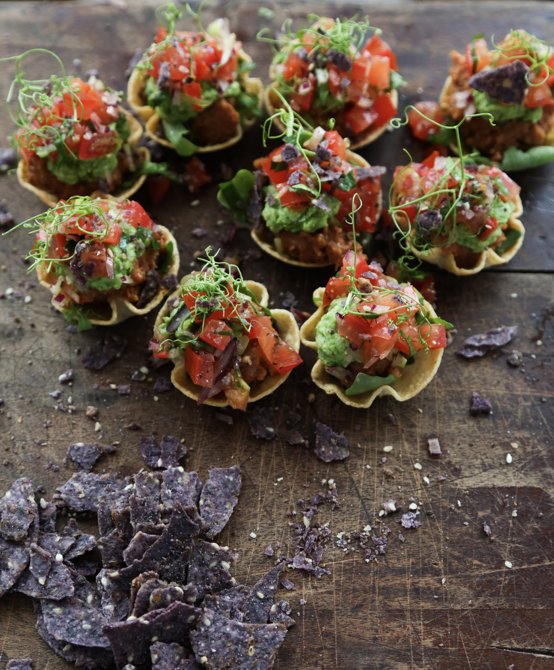 Mexican bean jackfruit salsa tostada basket