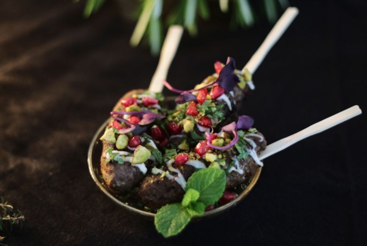 Lunch sized moroccan lamb kofta with pistachio, pomegranate, mint salsa ...