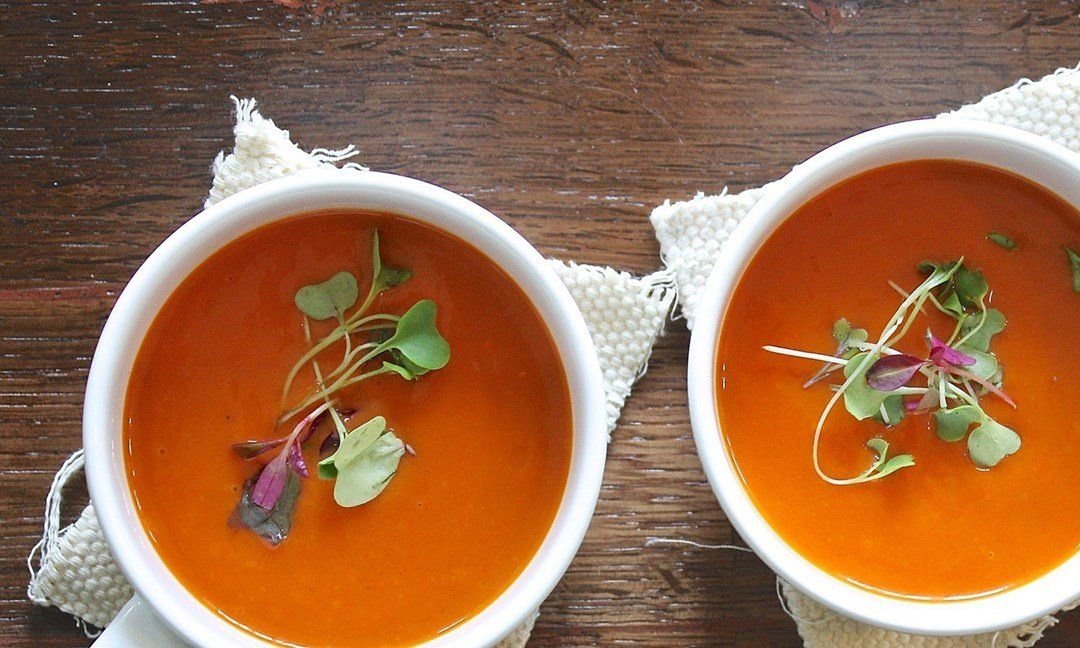 Tomato & Chive Soup with Crispy Bacon and Croutons