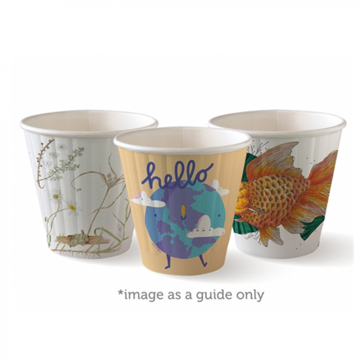 BioPak 90mm Double Wall Cups - White, Art Series