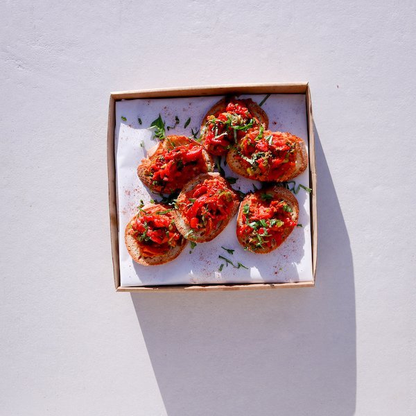 Red Pepper Olives & Capers Bruschetta | Canapes Catering